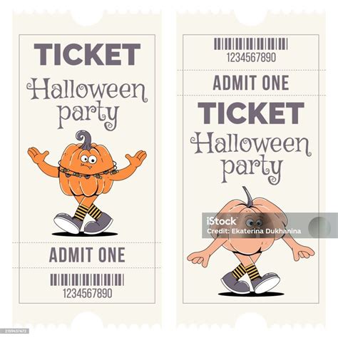 그루비 복고풍 해피 할로윈 캐릭터 호박 수직 티켓 템플릿 입구 패스 디자인 또는 할로윈 파티 초대장 세트 하나를 인정합니다 유행 빈티지 60 년대 70 년대 스타일의 공포와