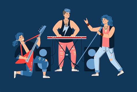 Les Personnages Des Musiciens Du Groupe De Rock Se Produisent Sur L Illustration Vectorielle De
