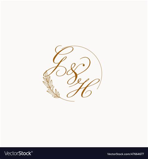 Initials Gh Wedding Monogram Logo With Leaves Vector Image
