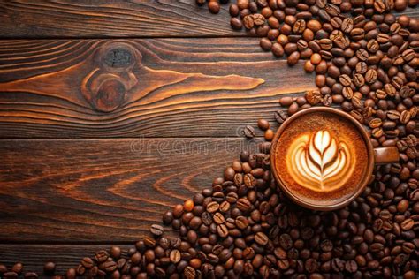Latte Art Coffee Cup On Roasted Beans Stock Illustration Illustration