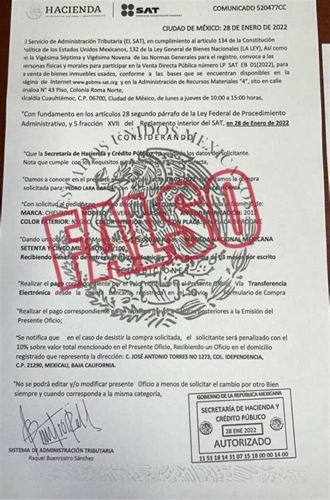Sat Alerta Sobre Documentos Falsos Que Promueven Venta Directa De