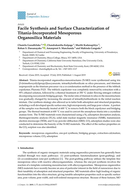 Pdf Facile Synthesis And Surface Characterization Of Titania