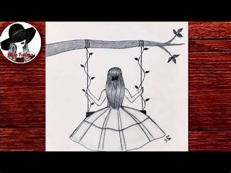How To Draw A Girl Swinging In A Tree Pencil Sketch Step By Step Pencil Drawing Girl Drawing