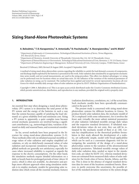 Pdf Sizing Stand Alone Photovoltaic Systems