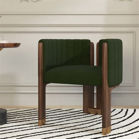 Green Velvet Accent Chair Modern Wood Armchair For Living Room｜homary