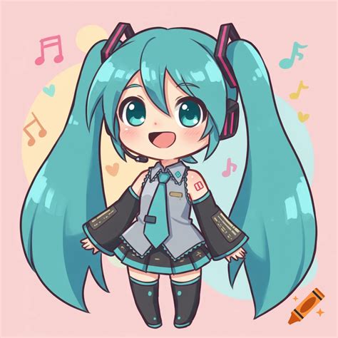 Cute Chibi Drawing Of Hatsune Miku With Musical Notes On Craiyon