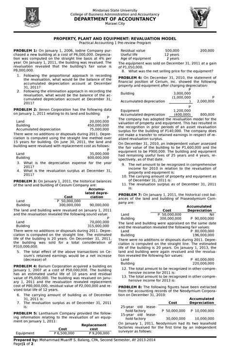 21 PPE Revaluation Model Final Mindanao State University College Of Business