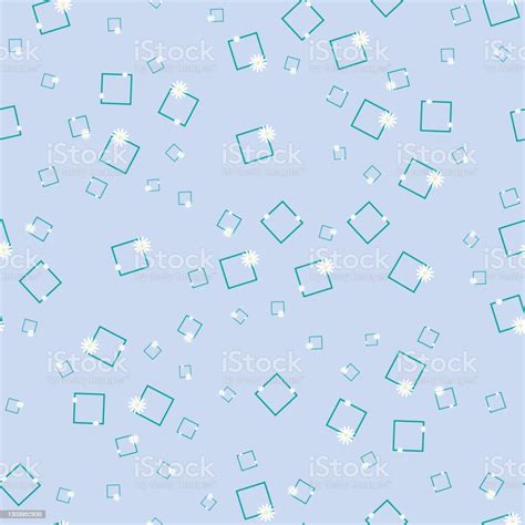 매끄럽고 플로럴한 기하학적 패턴 흰색 카모마일 또는 데이지와 사각형 트렌디 한 녹색과 파란색 인쇄 섬유 및 직물 포장지 포장을