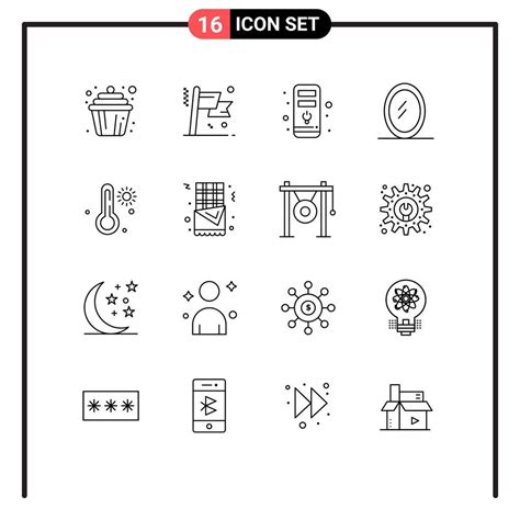 16 User Interface Outline Pack Of Modern Signs And Symbols Of Fast Food Weather Computer