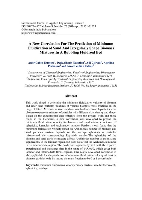 Pdf A New Correlation For The Prediction Of Minimum Fluidization Of