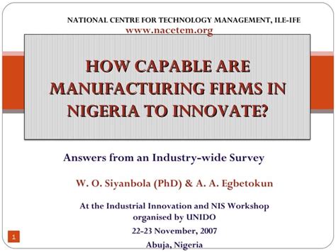 Firm Level Innovation In Nigeria Ppt