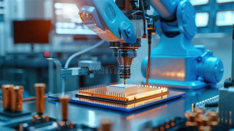 The Robotic Arm Assembling Microchip Ai Generated Stock Image Image Of Electronics