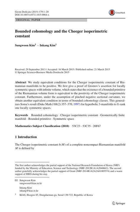 Pdf Bounded Cohomology And The Cheeger Isoperimetric Constant