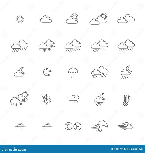 Weather Forecast Outline Web Icon Set Vector Thin Line Icons Collection Stock Vector