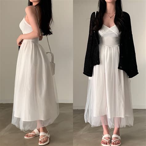 크림치즈마켓 발레리나 쉬폰 롱스커트 나시 원피스 Ops