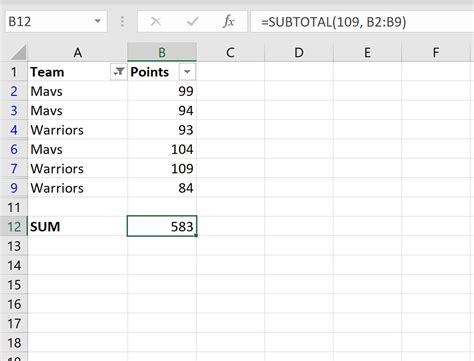 how to sum filtered rows in excel with example