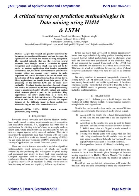 Pdf A Critical Survey On Prediction Methodologies In Data Mining Using Hmm And Lstm