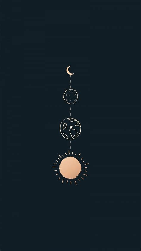 Dark Planets Crescent Moon Sun Stars Geometric Minimalist — Download Free Iphone Wallpapers