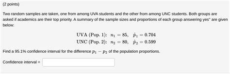 Solved Points Two Random Samples Are Taken One From Chegg