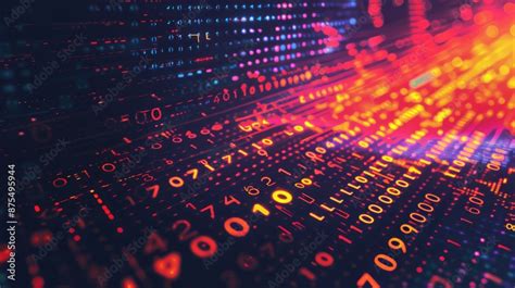 Digital Binary Code Background With Glowing Data Streams Conceptual Art For Technology And