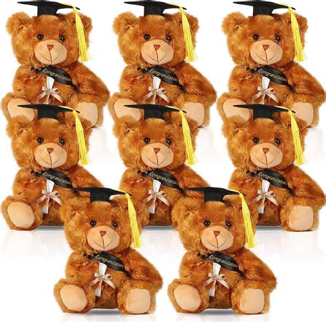 8 Pieces Graduation Plush Bear Bulk 7 Inch Brown Stuffed