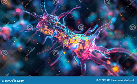 A Vibrant Microscopic View Of A Neuron With Elaborate Branching Structures Royalty Free Stock