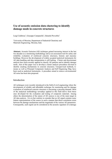 PDF Use Of Acoustic Emission Data Clustering To Identify Damage Mode In Concrete Structures