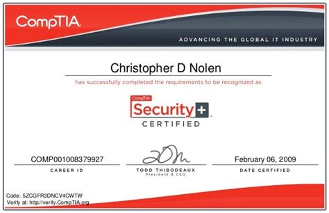2009 Comptia Security Certificate
