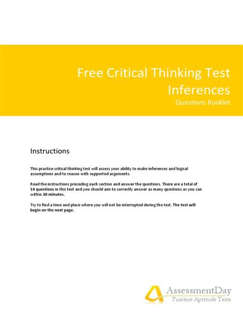 Free Critical Thinking Test Inferences Questions Pdf Inference