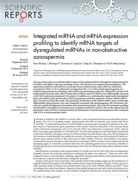 Pdf Integrated Mirna And Mrna Expression Profiling To Identify Mrna Targets Of Dysregulated
