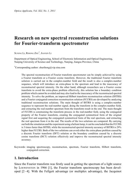Pdf Research On New Spectral Reconstruction Solutions For Fourier