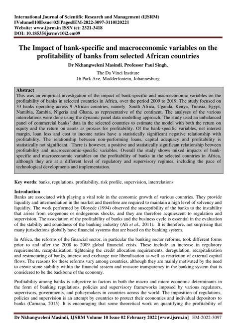 Pdf The Impact Of Bank Specific And Macroeconomic Variables On The