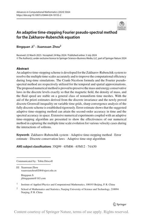 An Adaptive Time Stepping Fourier Pseudo Spectral Method For The Zakharov Rubenchik Equation