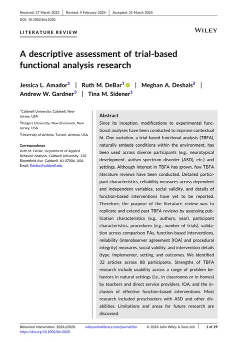 pdf a descriptive assessment of trial‐based functional analysis research
