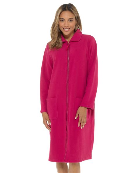 Zip Fleece Dressing Gown Undercover Ladies Zipper Front Robe Nightwear