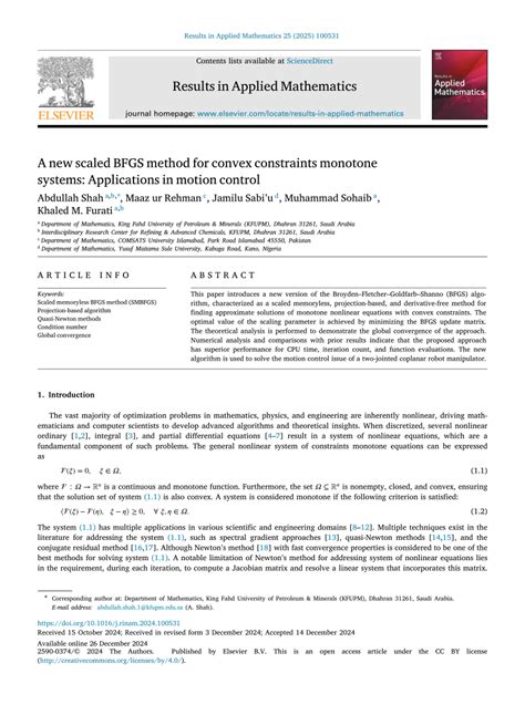 PDF A New Scaled BFGS Method For Convex Constraints Monotone Systems Applications In Motion