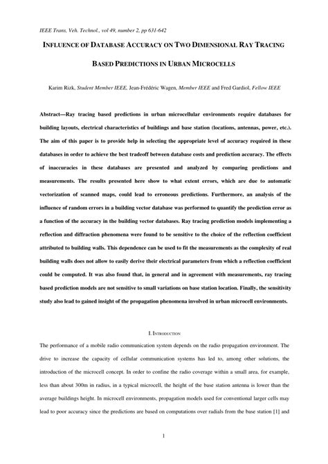 Pdf Influence Of Database Accuracy On Two Dimensional Ray Tracing
