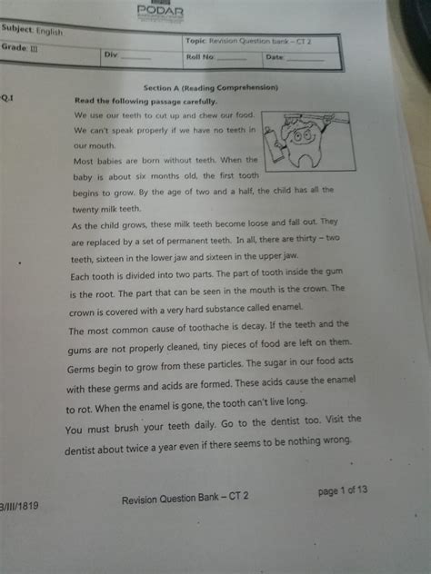 Pis Baroda Std 3 English Revision Question Bank Answer Key