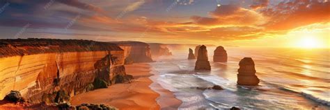 Premium Photo Sunset Panorama Of The Twelve Apostles At Great Ocean
