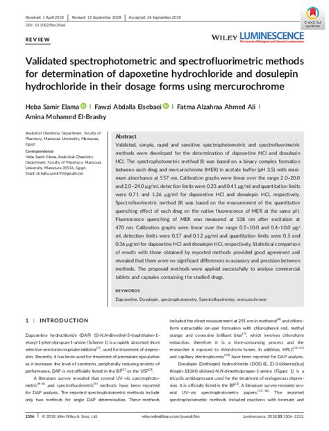 Pdf Validated Spectrophotometric And Spectrofluorimetric Methods For Determination Of