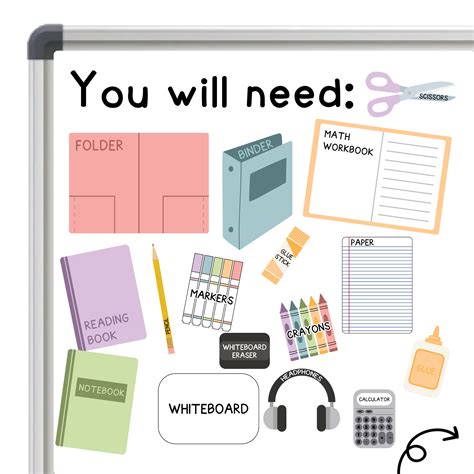 You Will Need School Supply Visual Cue Whiteboard Clings