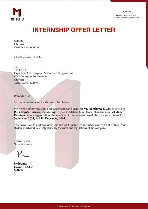 Prem Kumar On Linkedin Offerletter Internship Careerjourney