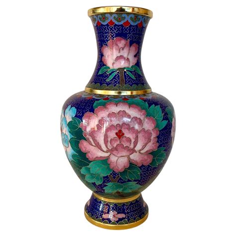 Vintage Enamel And Brass Vase In Cloisonné Technique China 1980 For