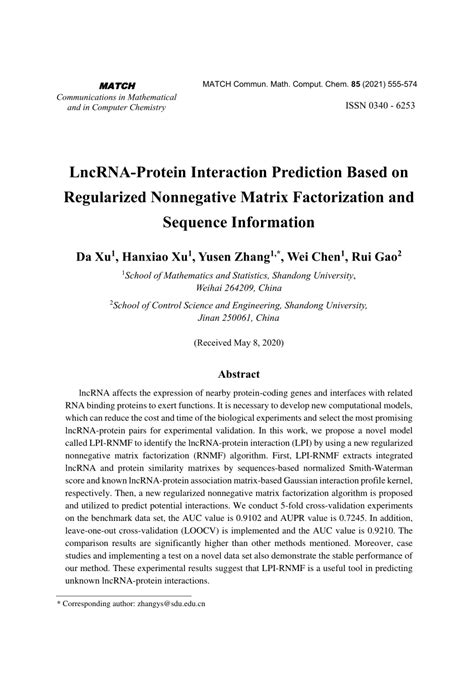 Pdf Lncrna Protein Interaction Prediction Based On Regularized Nonnegative Matrix