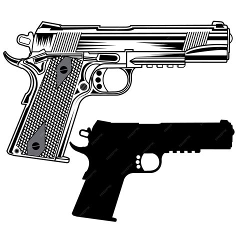 Ilustração De Pistola De Revólver Preto E Branco Vetor Premium