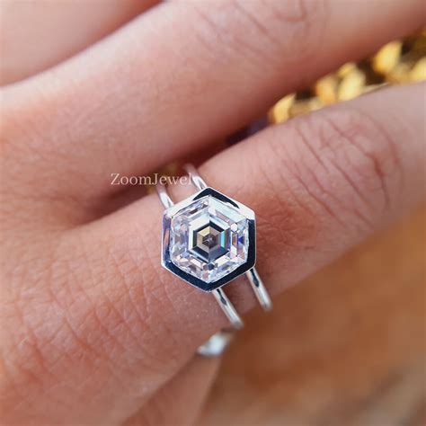 2 0carat Vintage Hexagon Engagement Ring Bezel Set Art Deco Bridal