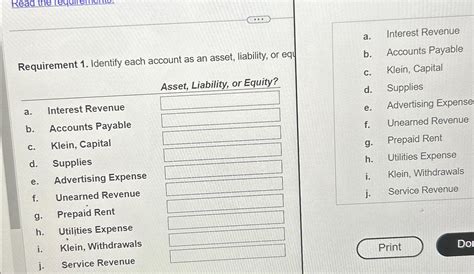 Solved Identify Each Account As An Asset Liability Or Eqy
