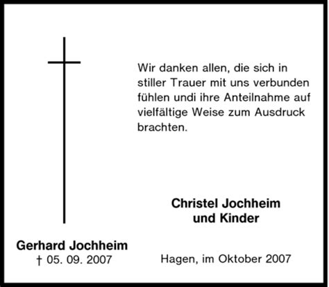 Traueranzeigen Von Gerhard Jochheim Trauer In Nrw De