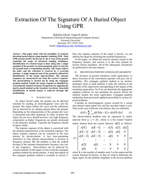 Pdf Extraction Of The Signature Of A Buried Object Using Gpr