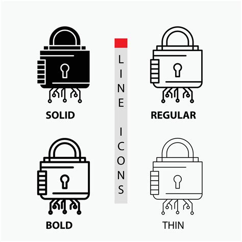 Security Cyber Lock Protection Secure Icon In Thin Regular Bold Line And Glyph Style